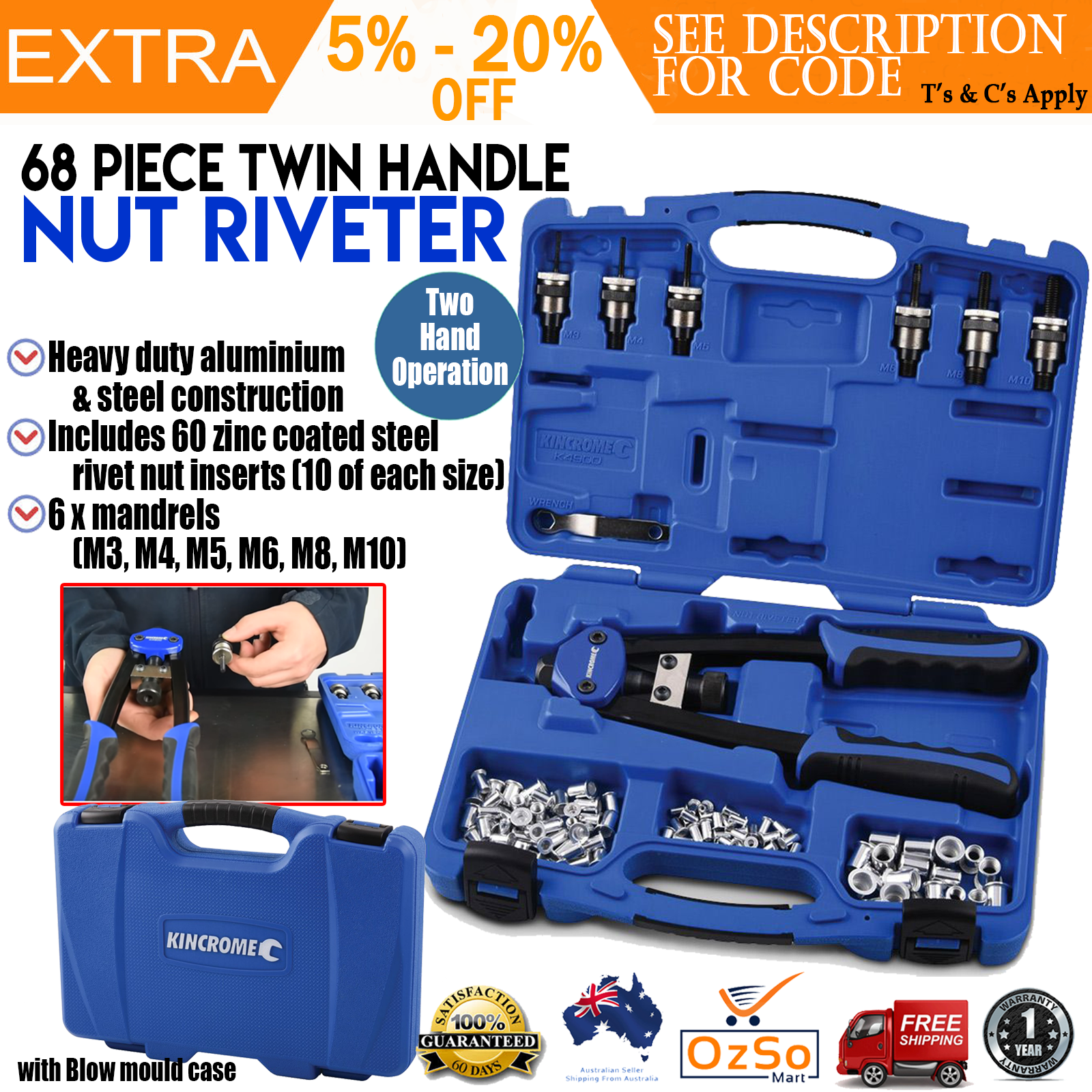 Tool Riveter Gun AK3981 Sealey Heavy-Duty Long Arm Pop Rivet