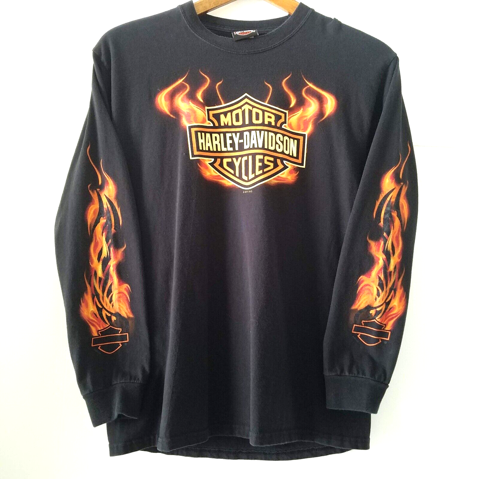 Harley Davidson Motor Cycle Shirt Black Flames Long Sleeve Harley Davidson Motor Cycle Shirt Black Flames Long Sleeve