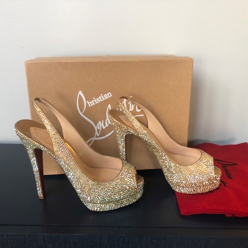 Christian Louboutin PLATINUM GOLD SLINGBACK HEEL Swarovski Christian Louboutin PLATINUM GOLD SLINGBACK HEEL Swarovski