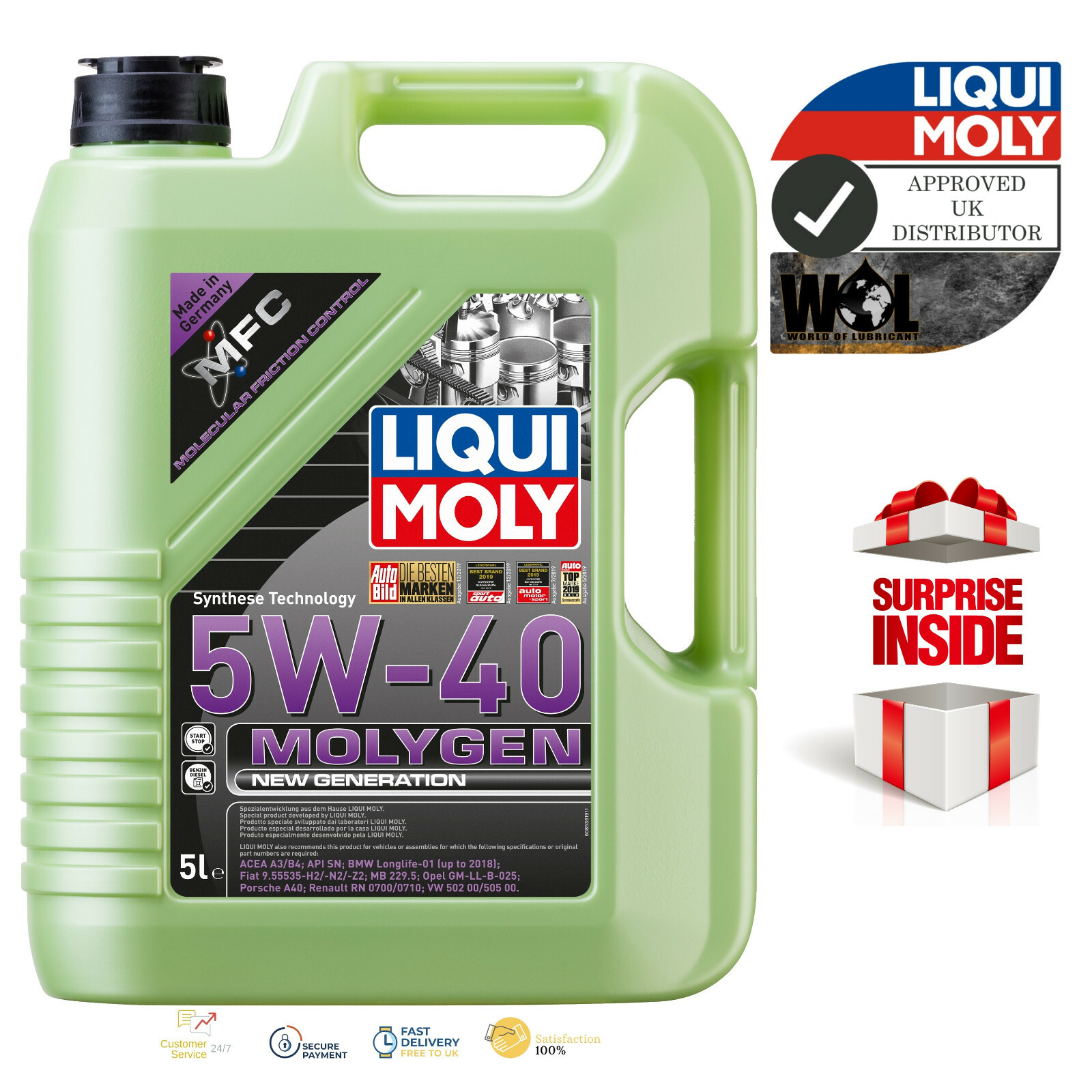 Liqui Moly MOLYGEN 5W-40 NEW GENERATION ACEA A3/B4 VW BMW AUDI PORSCHE ...