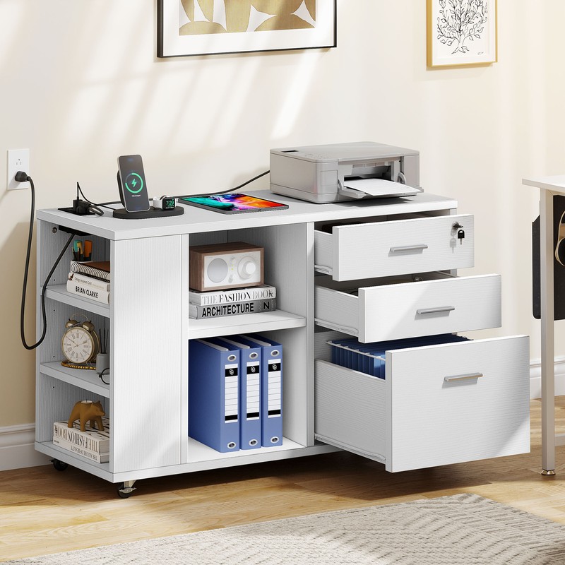 File Cabinet 3 -Drawer Office Organizer Filing Cabinet with Charging S ...