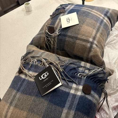 UGG Glacier Plaid Wool Pillows Lot of 2 20 x 20 BRAND NEW WITH TAGS