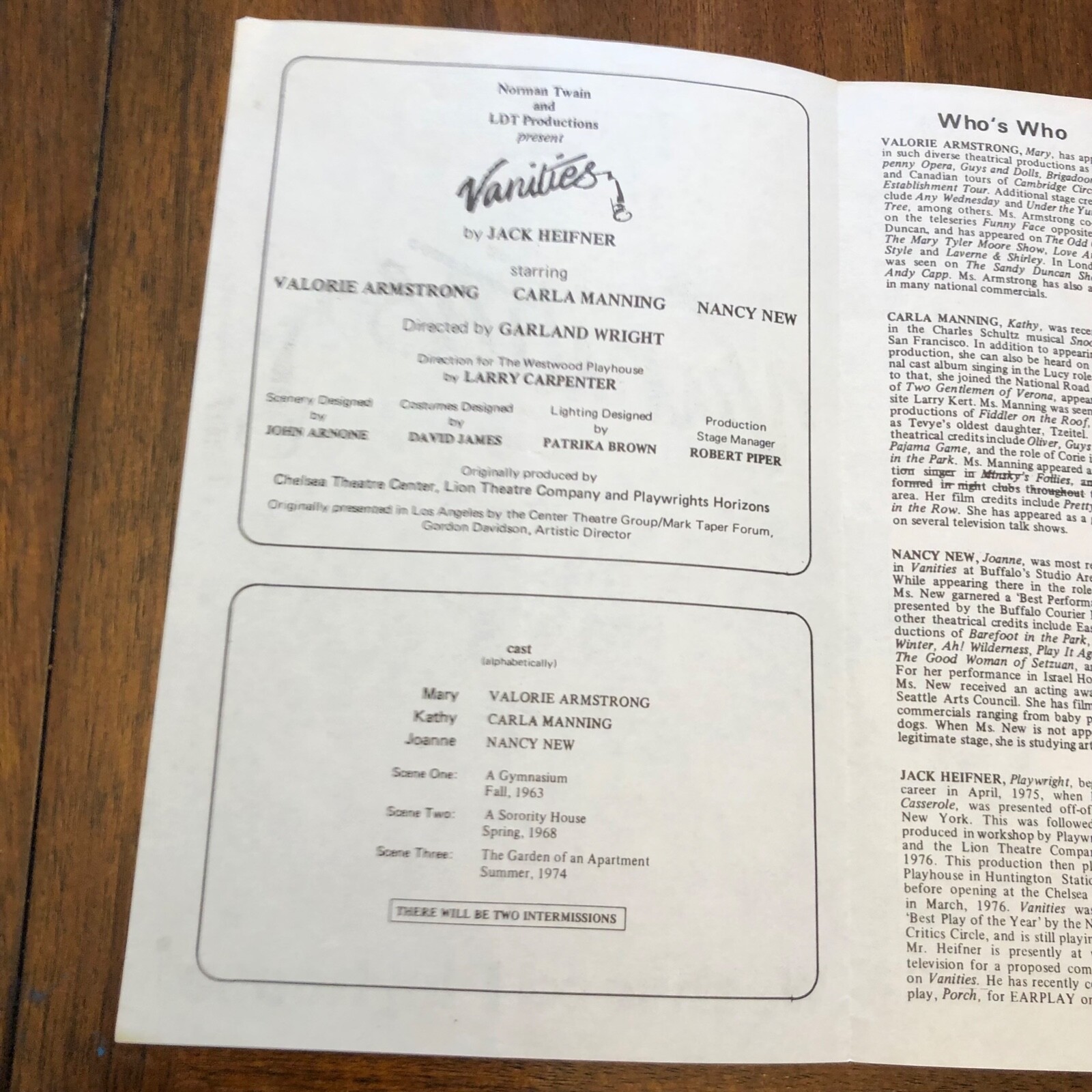 VANITIES Playbill Westwood Playhouse Circa '80 Nancy New