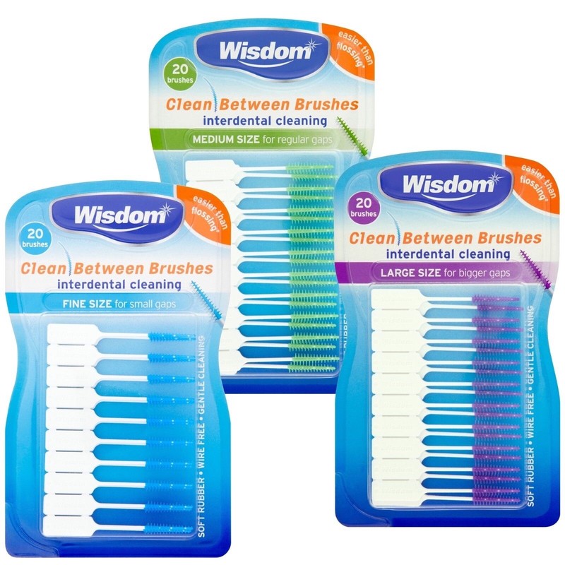 Wisdom Clean Between Interdental Brushes Wire Free Pack of 20, Fine ...