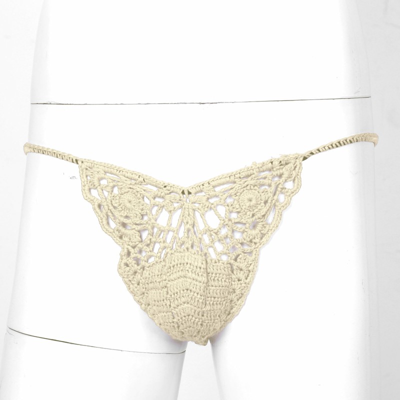 Mens Crocheted G-String Hollow Underwear T-Back Briefs Thong Underpants ...