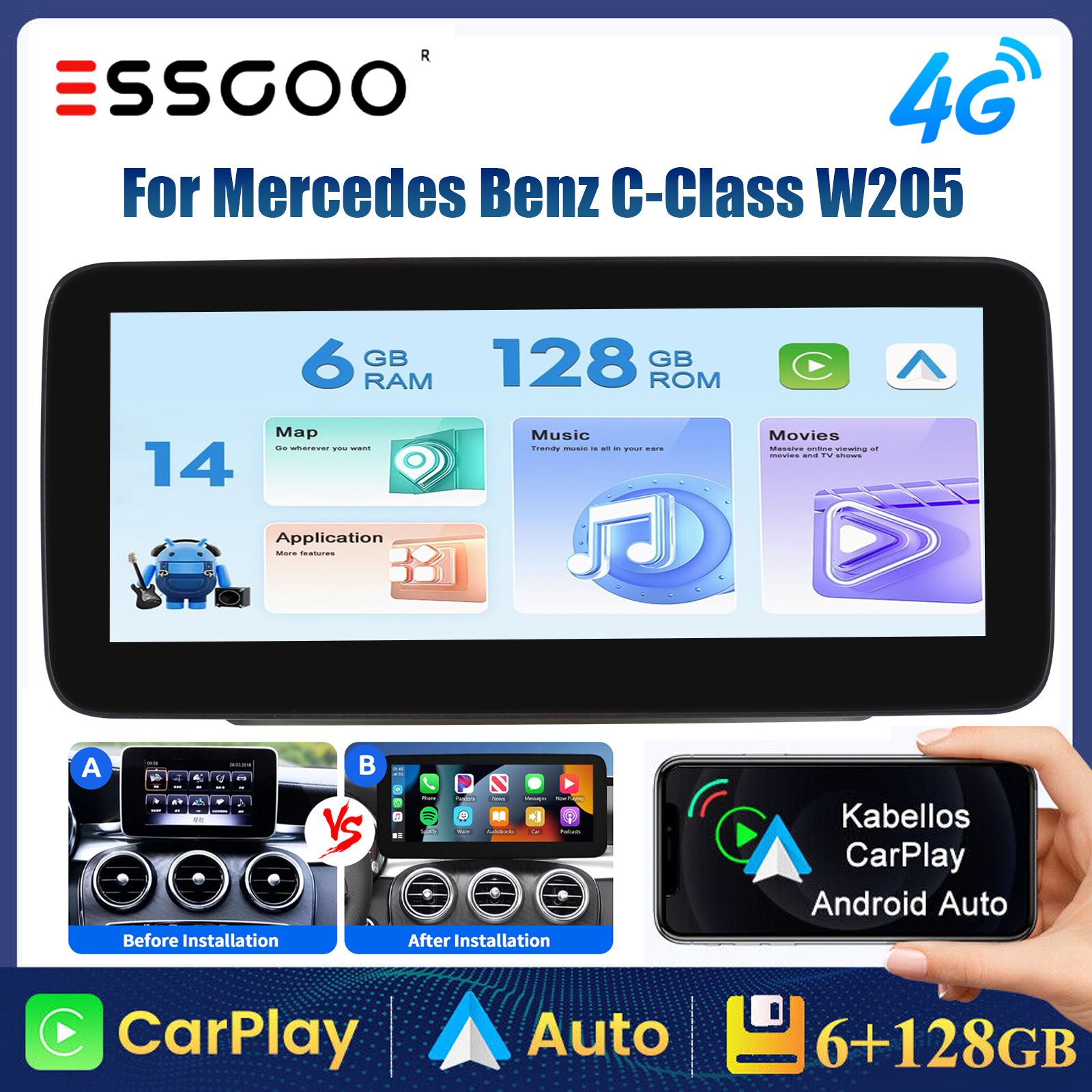 12.3" Carplay For Mercedes Benz C-Class W205 Android 14 Car Stereo GPS 4G 6+128GのeBay公認海外通販｜セカイモン