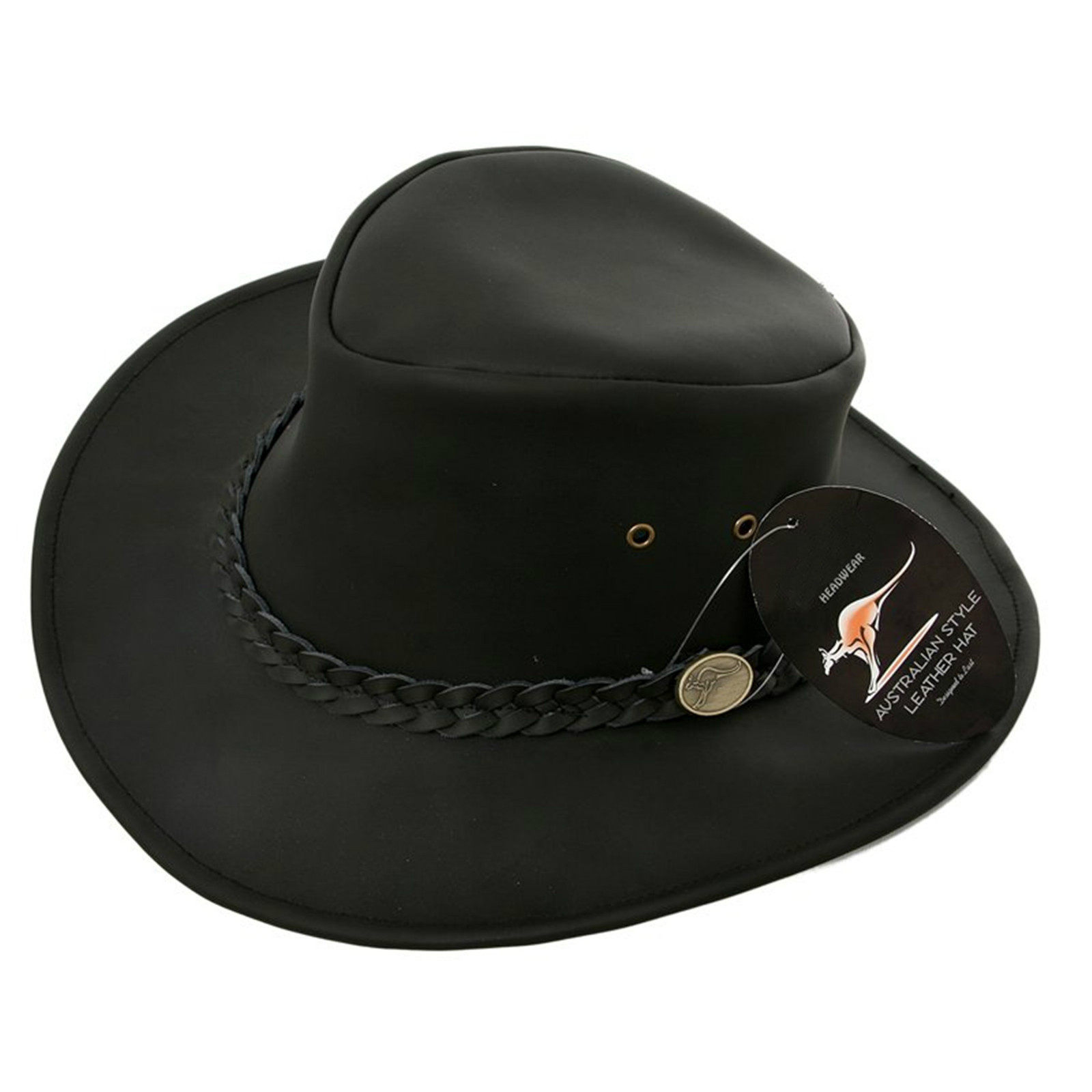 Gents 100% Leather Australian Cowboy Hat in Black - Size EXTRA LARGE | eBay