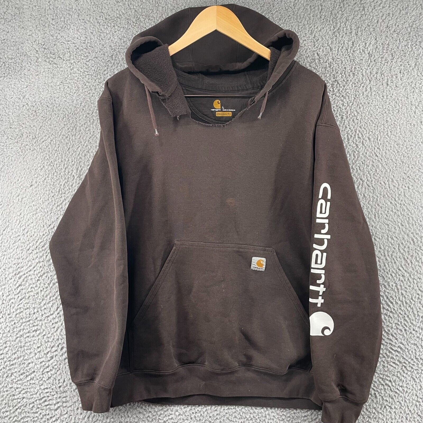 Carhartt Mens L Original Fit Brown Hoodie Sweatshirt Sleeve Carhartt Mens L Original Fit Brown Hoodie Sweatshirt Sleeve
