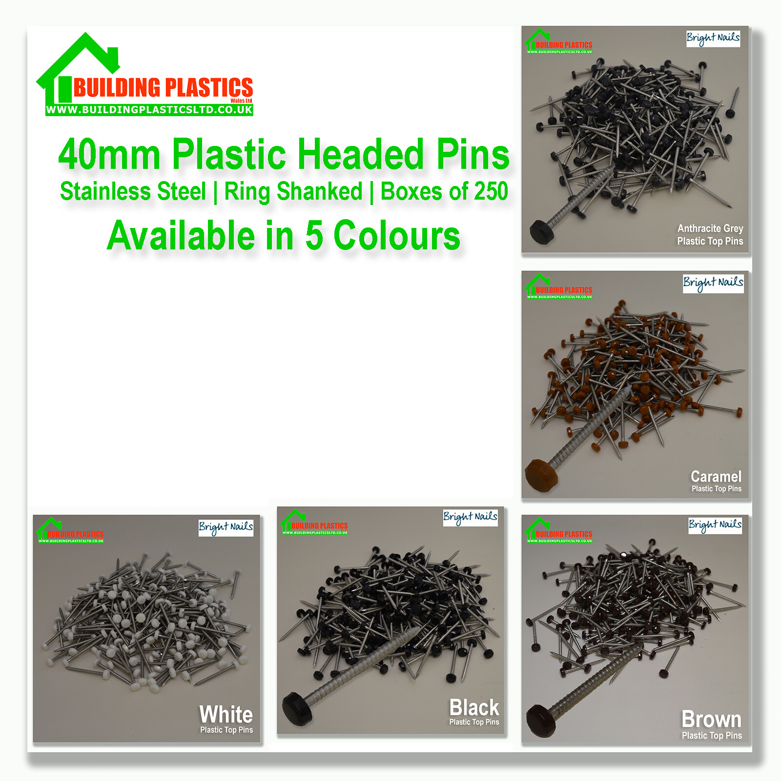 40mm PLASTIC TOP PINS | STAINLESS STEEL | PLASTIC HEADED PINS BOX OF ...