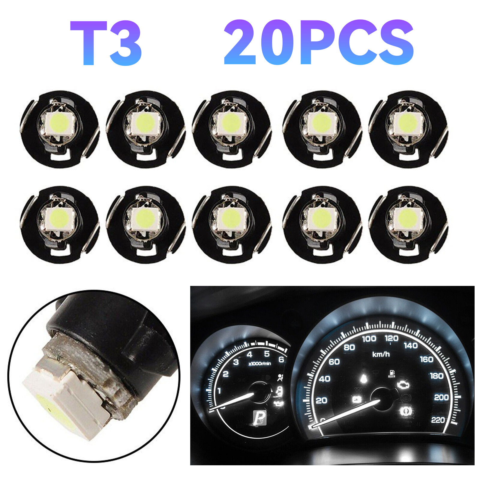 White T3 Neo Wedge LED Dash Switch Lamp A/C Climate Control HVAC Light ...