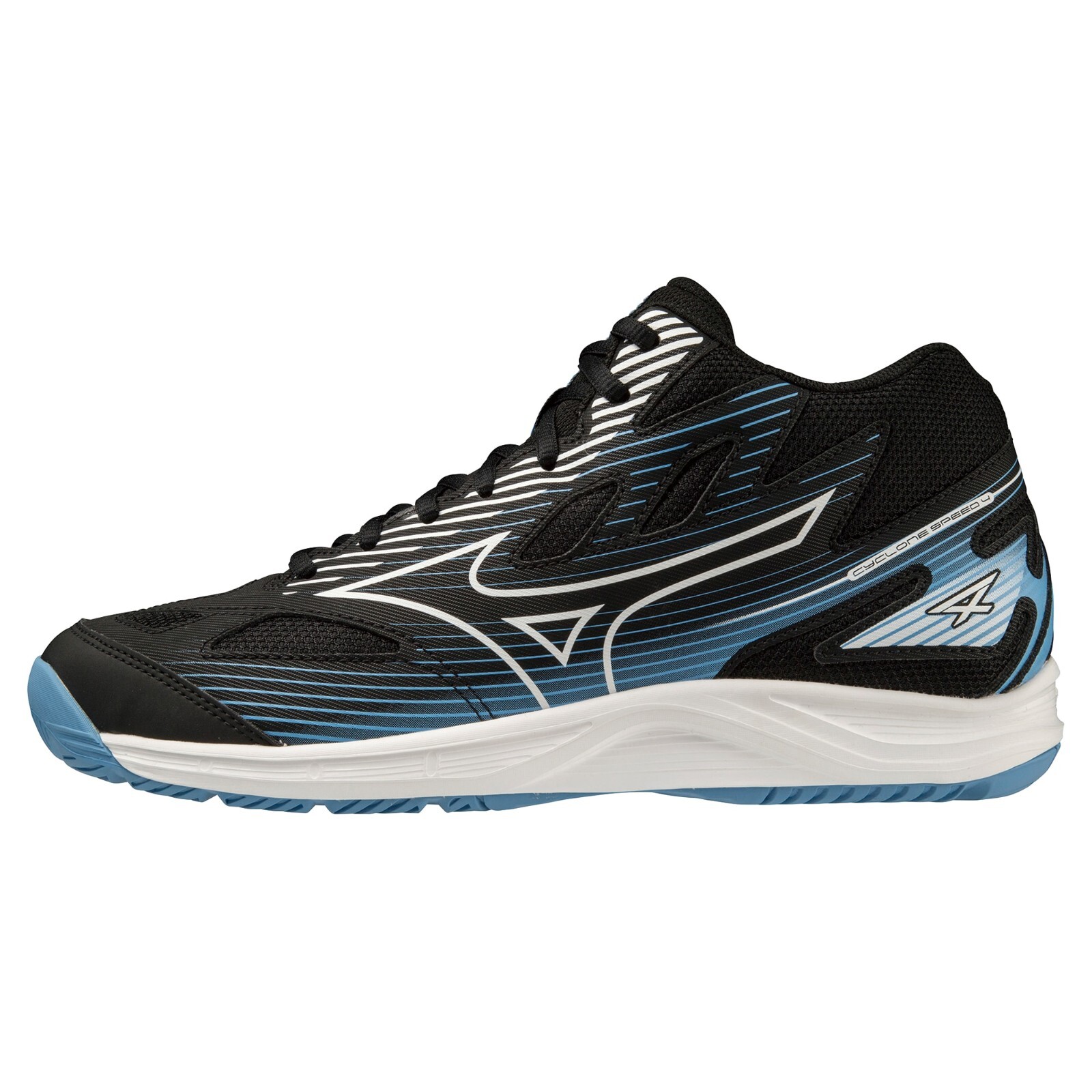 MIZUNO Cyclone Speed 4 MID V1GA2385 57 Black White Blue 2E Volleyball Shoes eBay