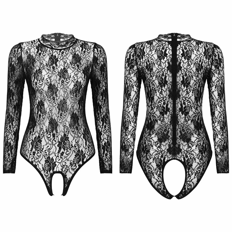Womens Bodysuit See Through Sheer Mesh High Cut Thong Leotard Sexy