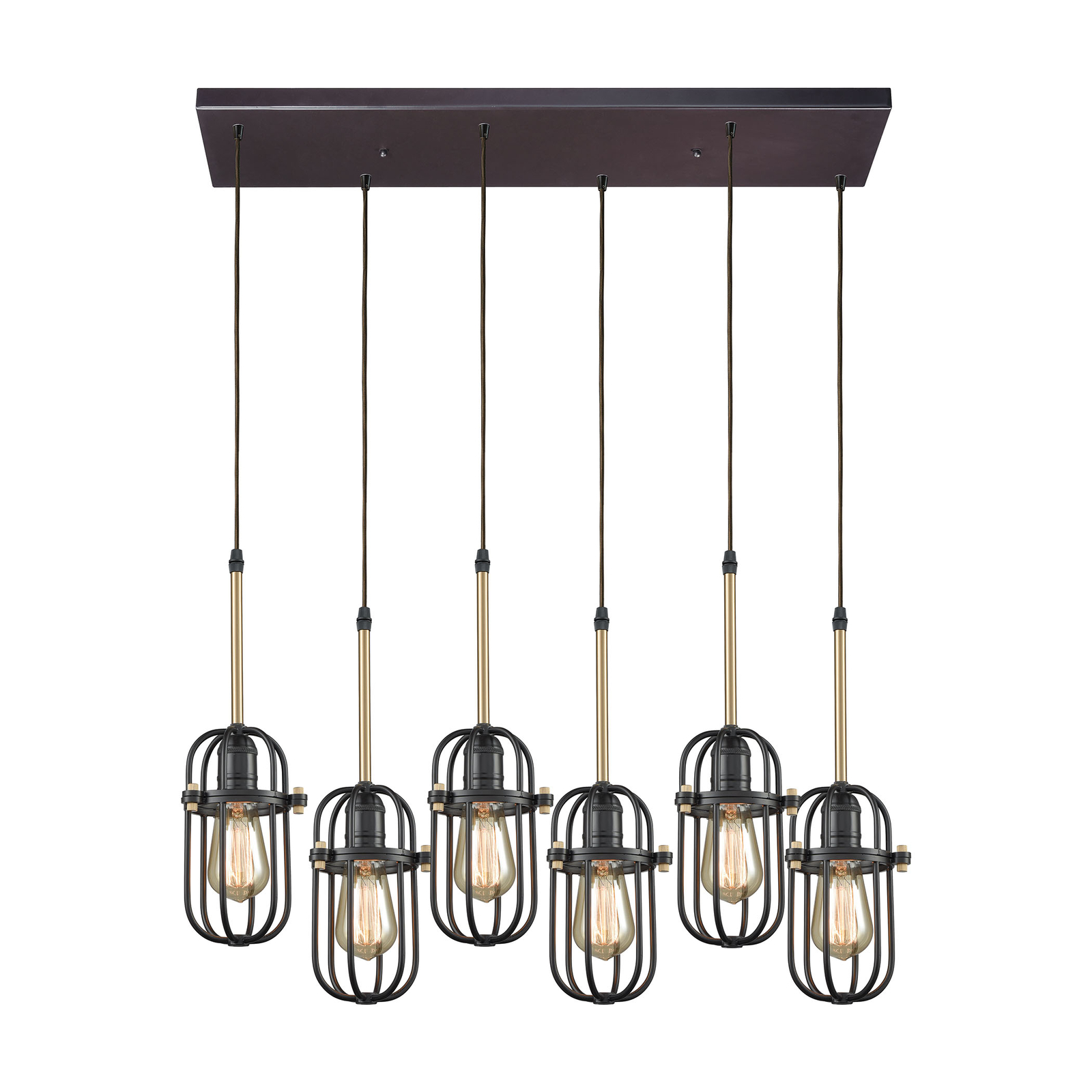 ELK Lighting 65216/6RC Binghamton 6 Light Rectangle Pendant In Oil Rubb ...