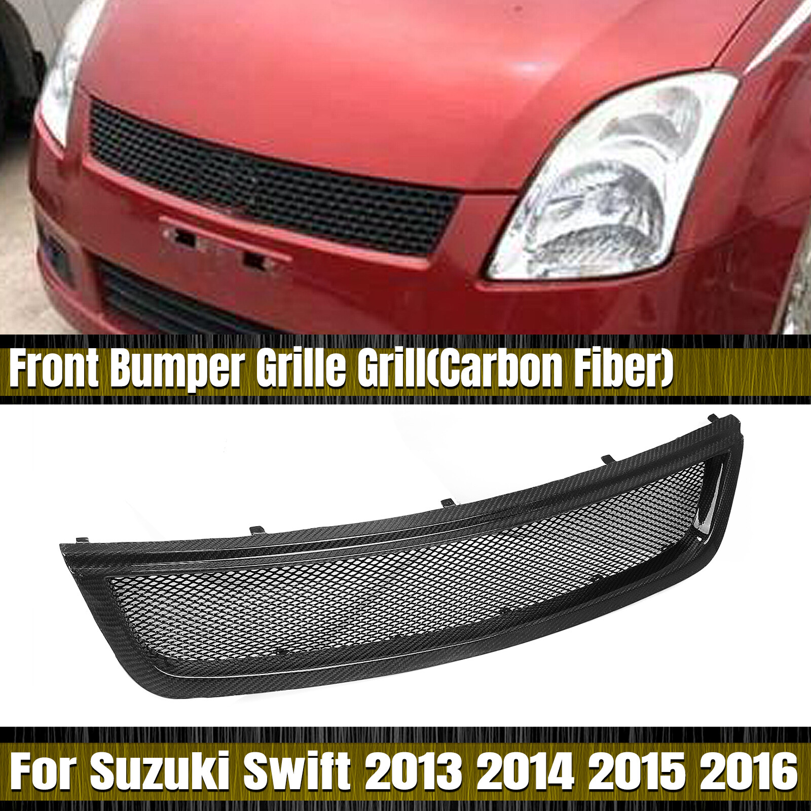 Front Bumper Grille Mesh Grill For Suzuki Swift 2013 2017 Black Carbon Fiber eBay
