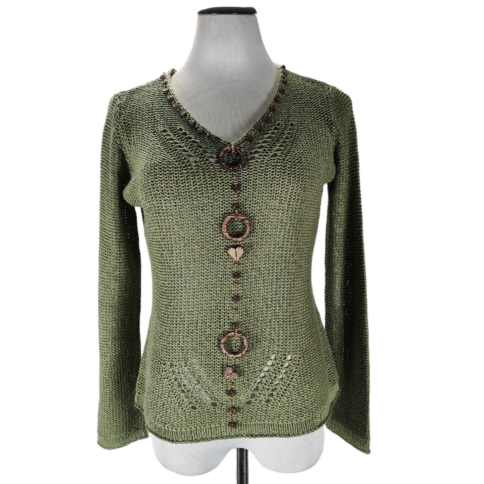 Vintage 90s BCBGMaxAzria Green Sweater Size M Loose Knit Vintage 90s BCBGMaxAzria Green Sweater Size M Loose Knit