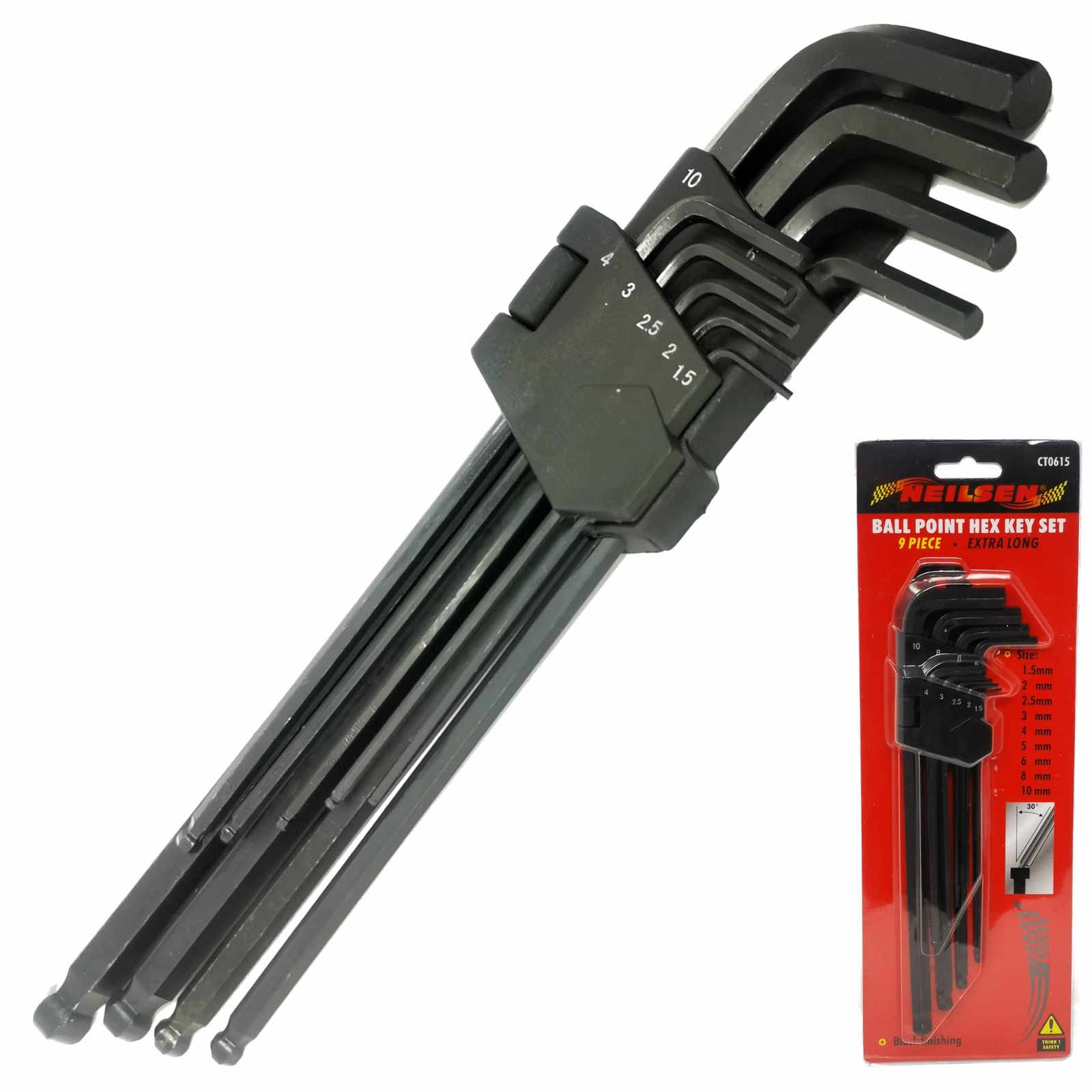 Neilsen 9pc Extra Long Metric Ball Point Hex Allen Key Set Allan Alan 1.5 10mm eBay
