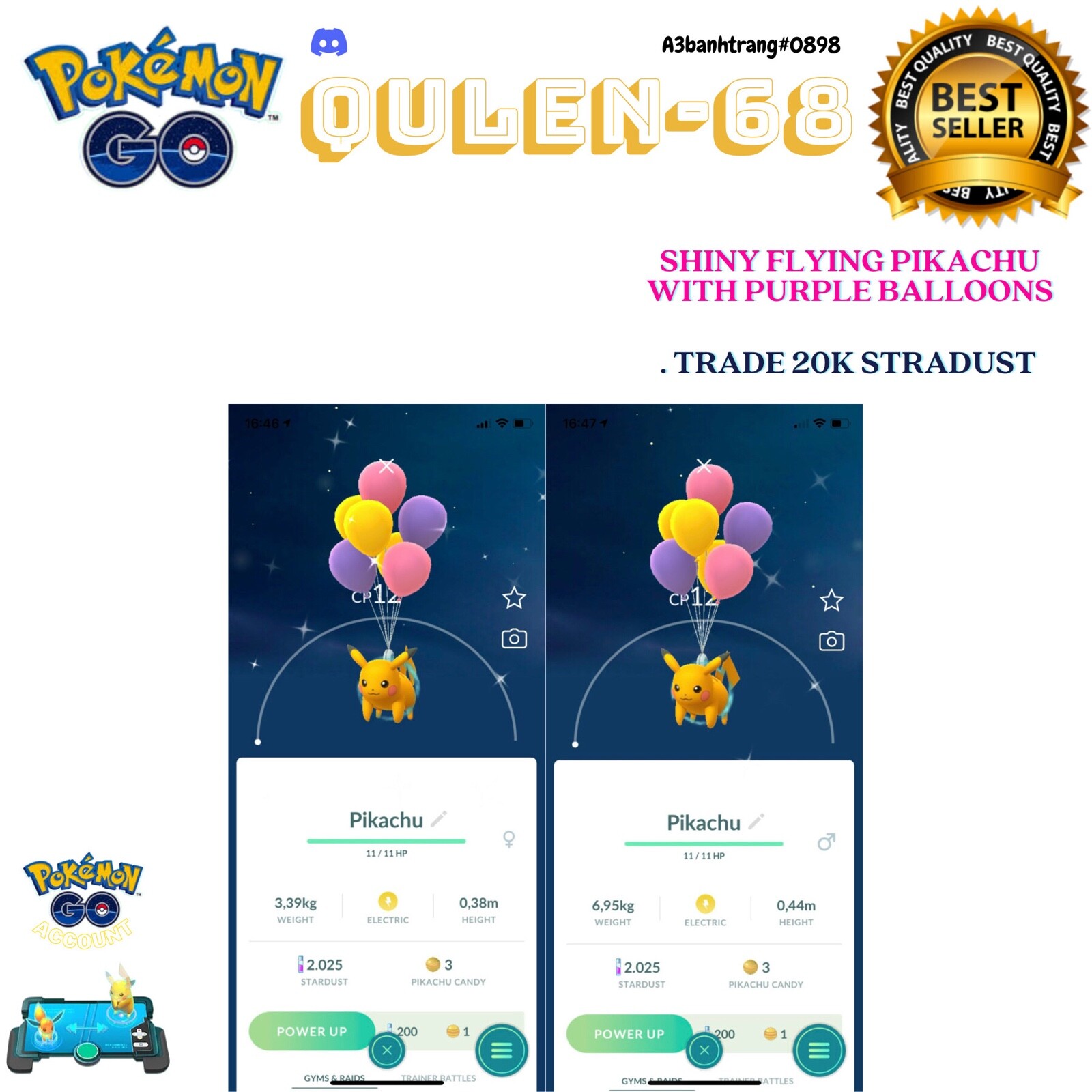 PokeMon Go Shiny Pikachu Flying With Purple Balloons Lvl1 Trade or PTC eBay