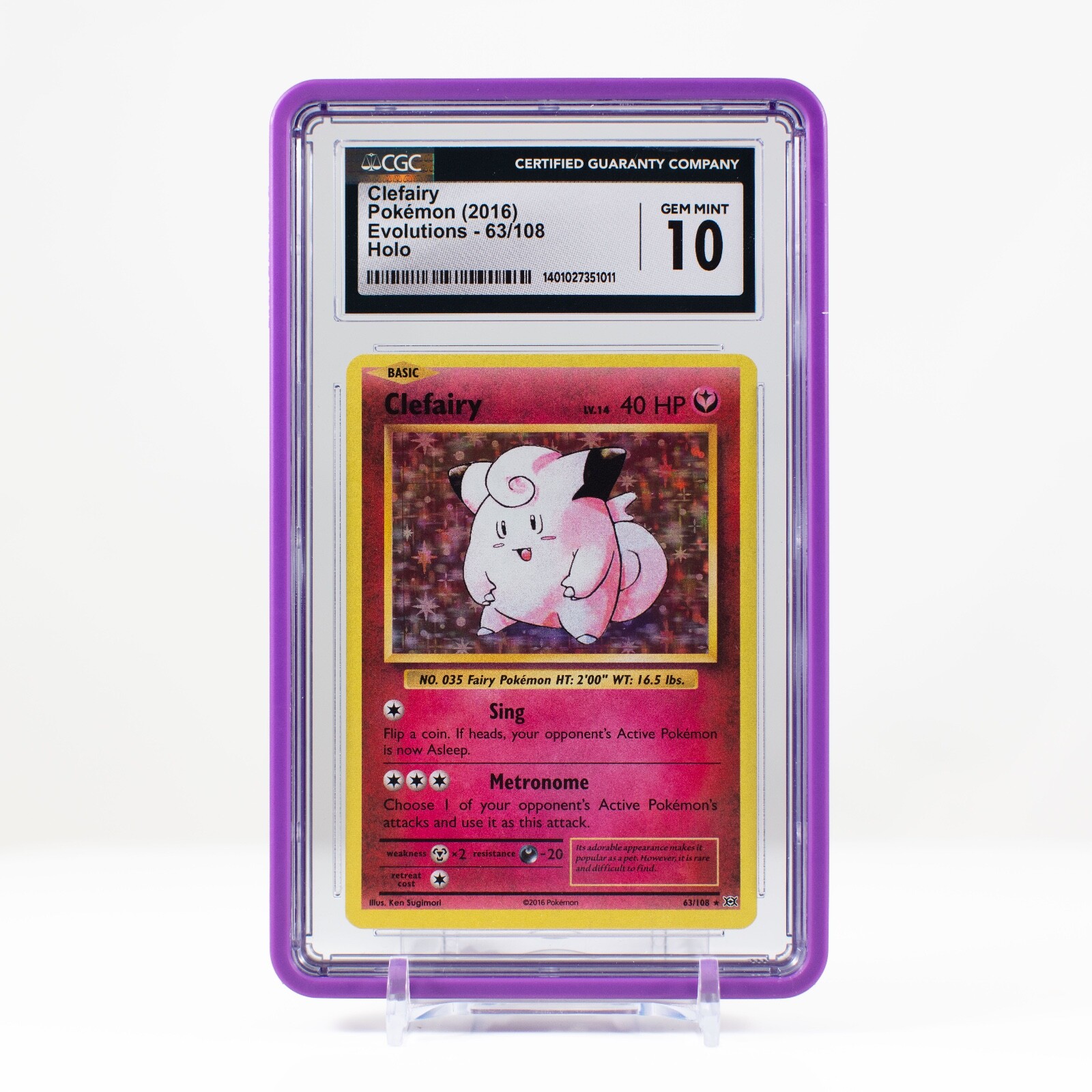 Pokémon Clefairy Holo 63/108 XY Evolutions - CGC 10 Gem Mint Pokémon Clefairy Holo 63/108 XY Evolutions - CGC 10 Gem Mint