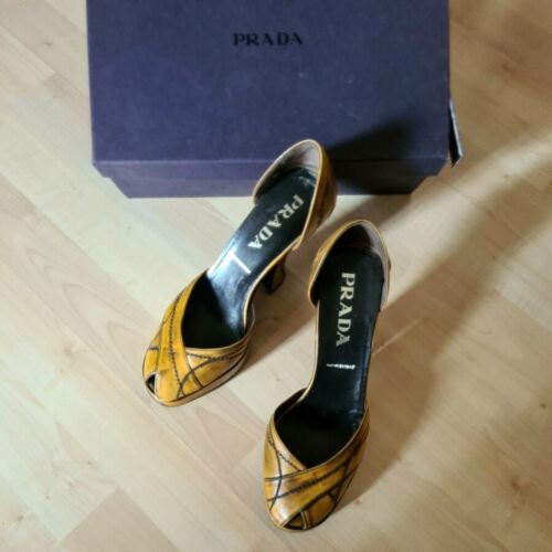 PRADA Vero Cuoio Sz 37 Brown Tan Patchwork Platform High PRADA Vero Cuoio Sz 37 Brown Tan Patchwork Platform High