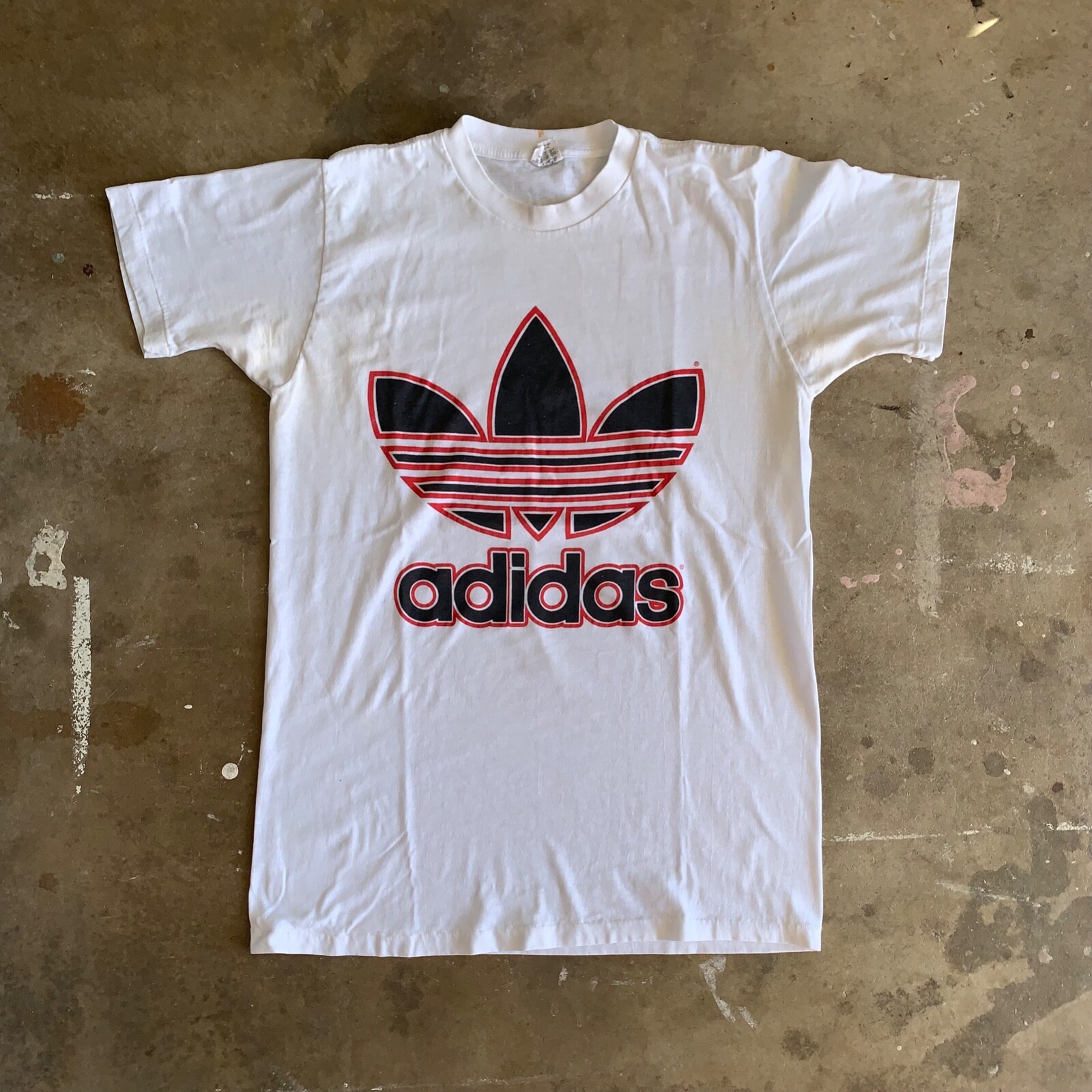 1980s VINTAGE 80s ADIDAS WHITE DOUBLE SIDED T-SHIRT MEN SZ M 1980s VINTAGE 80s ADIDAS WHITE DOUBLE SIDED T-SHIRT MEN SZ M