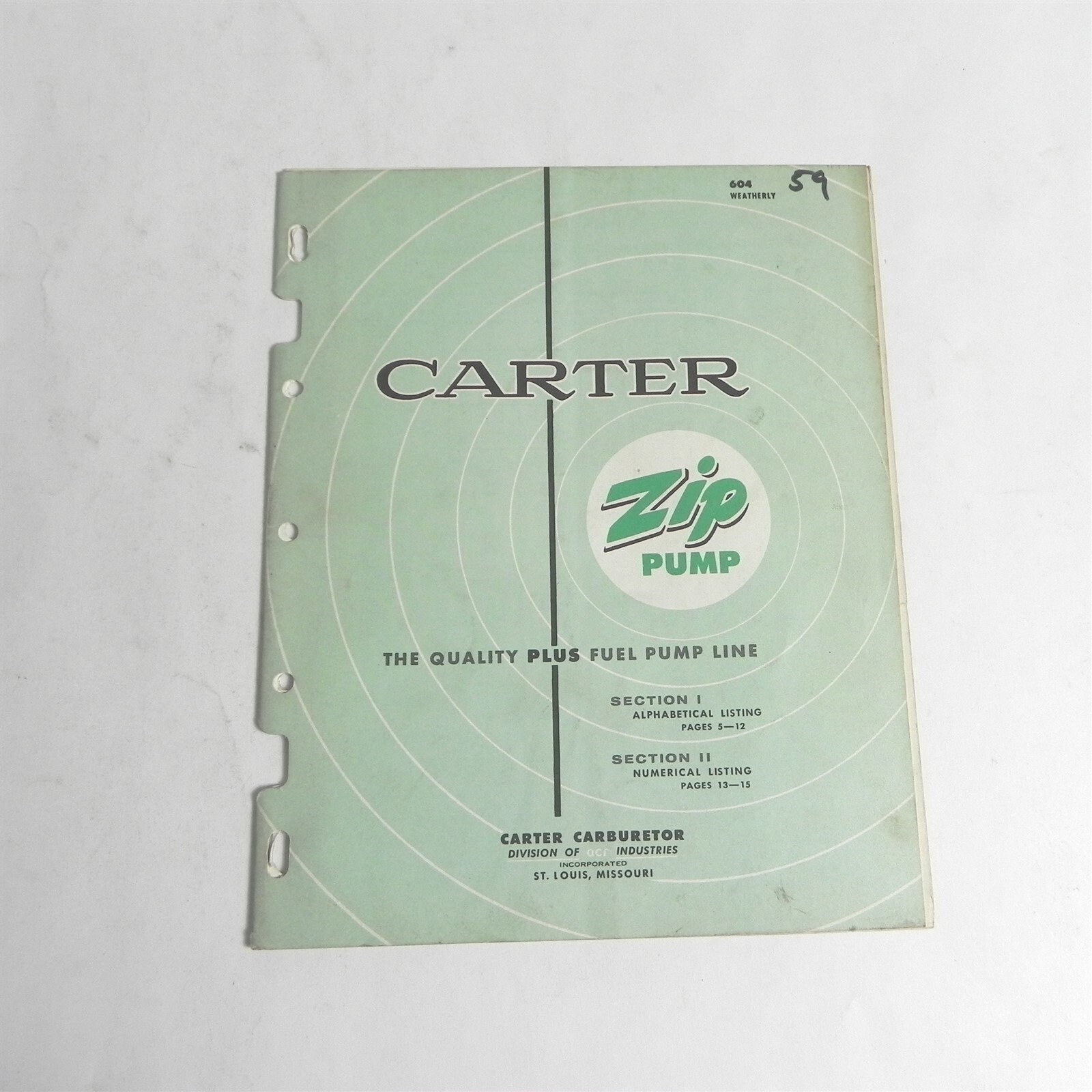 VINTAGE 1959 CARTER ZIP PUMP CATALOG FUEL LINES ALPHABETICAL NUMERICAL LISTINGSのeBay公認海外通販｜セカイモン