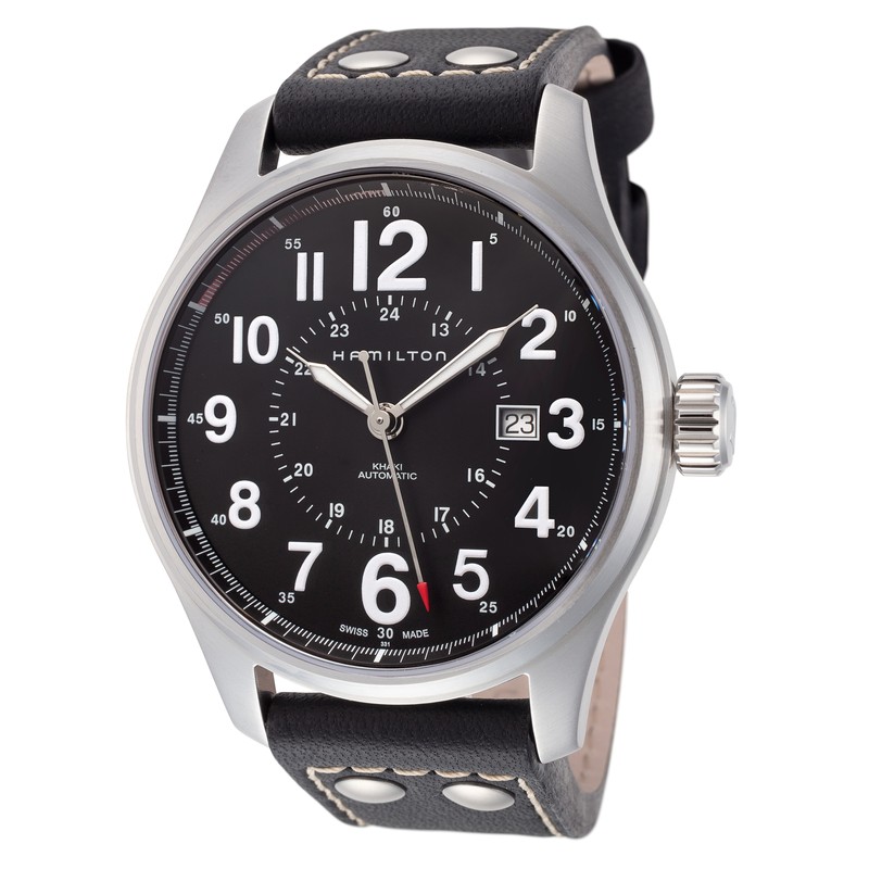 Hamilton Men Khaki Field H70615733 44mm Black Dial Leather Automatic Watch