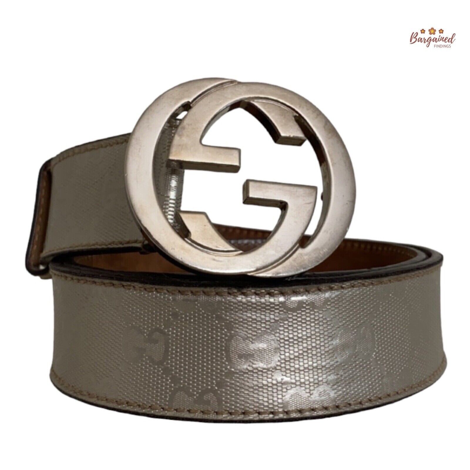 Authentic Gucci Silver Imprime Monogram Leather Interlocking Authentic Gucci Silver Imprime Monogram Leather Interlocking