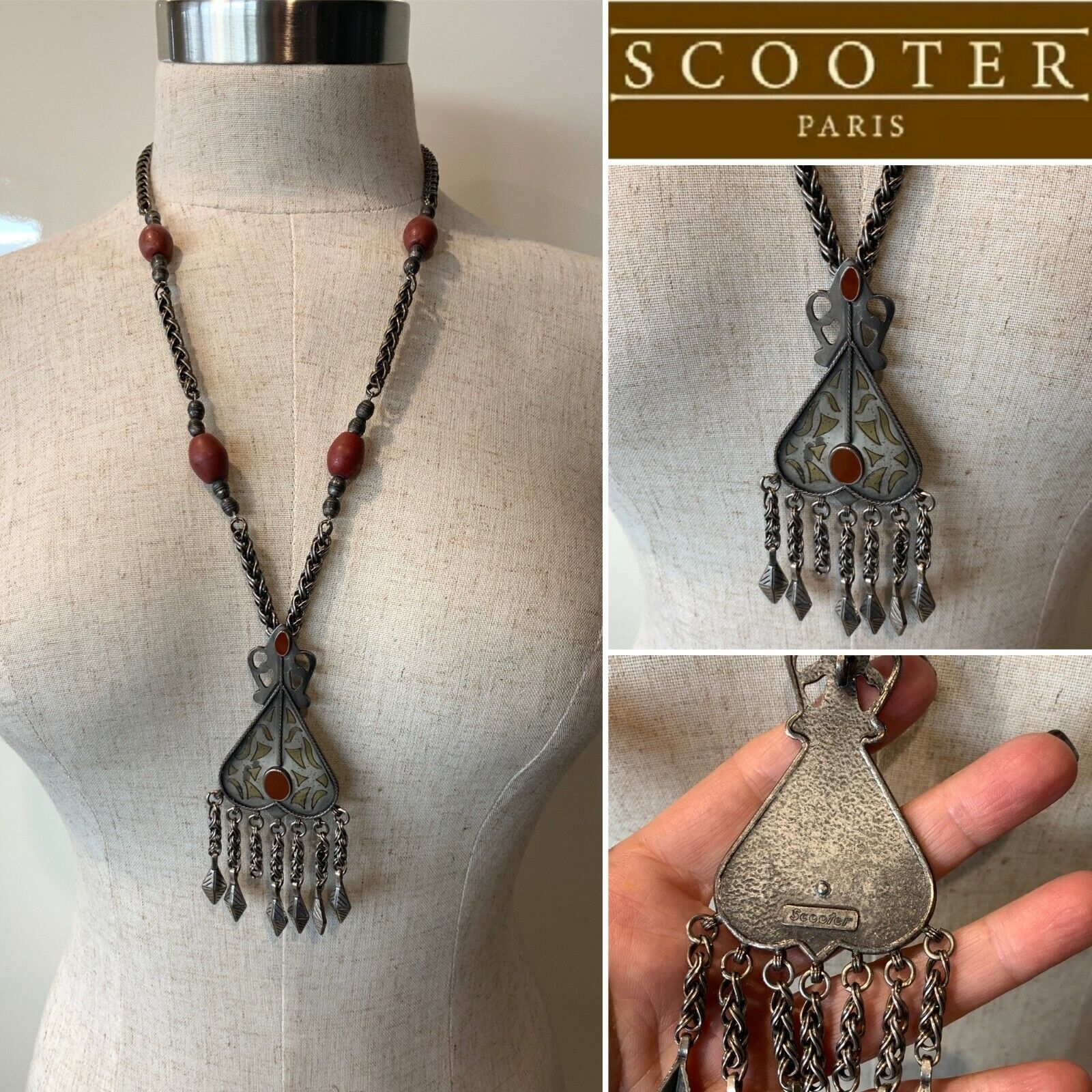 SCOOTER Paris Oxidised Silver-Tone Long Chain & Pendant SCOOTER Paris Oxidised Silver-Tone Long Chain & Pendant