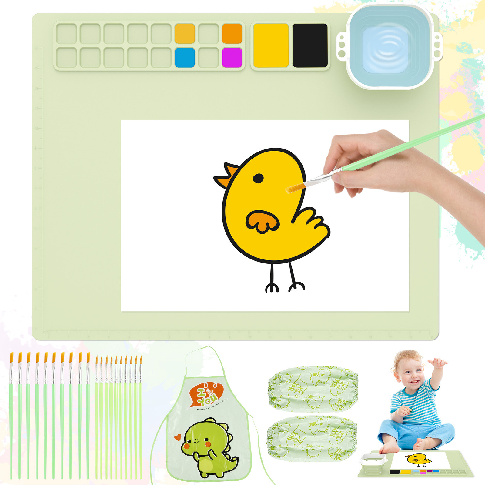 Silicone Craft Mat Set Portable Silicone Painting Sheet Set Cup Apron ...