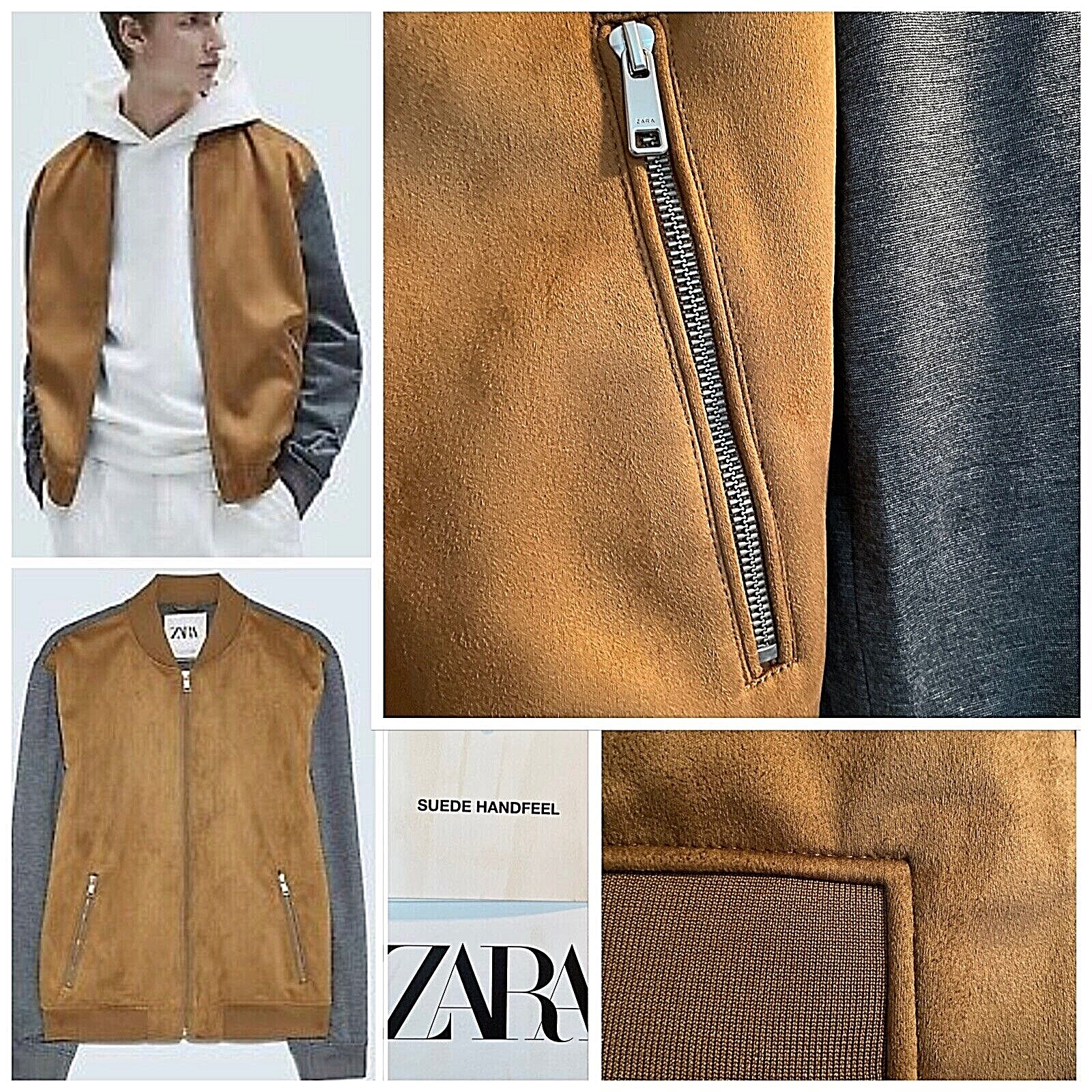 NWT Zara Faux Suede Combined Bomber Jacket SML, LRG Full Zip NWT Zara Faux Suede Combined Bomber Jacket SML, LRG Full Zip