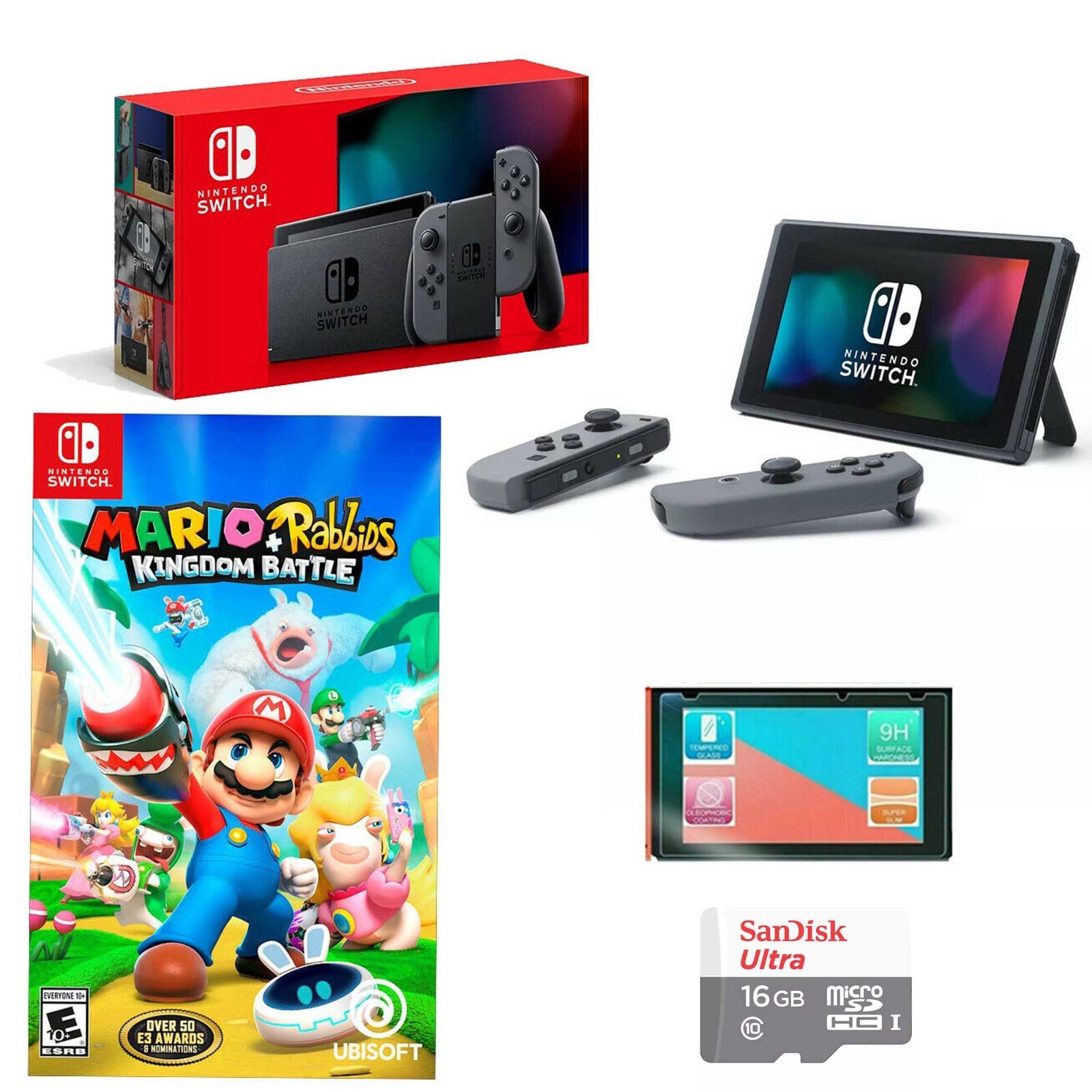 Nintendo Switch Console SUPER Bundle MarioGame 16GB SD SP 1 Yr Warranty
