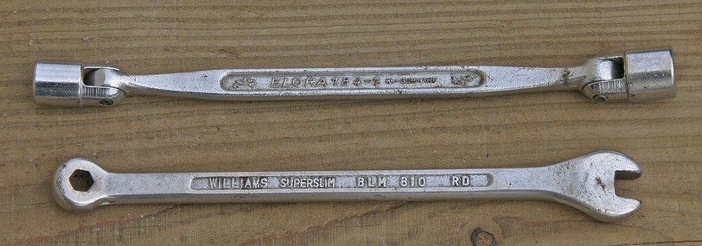 A pair of brake adjuster spanners swivel head and straight square and ...