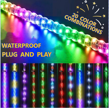2X 3FT RGB Spiral LED Whip Lights Antenn