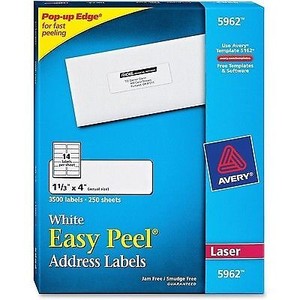 Avery 5962 Easy Peel Mailing Address Labels Laser 1 1/3 X 4 White 3500 ...