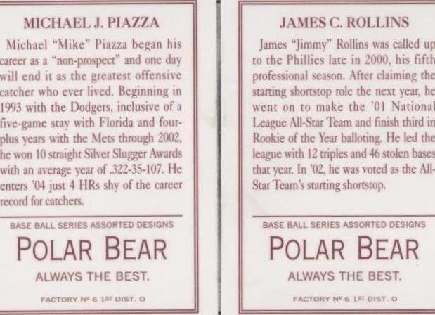 2003 Topps 205 - Triple Folders Mike Piazza, Jimmy Rollins #TF63 Polar ...