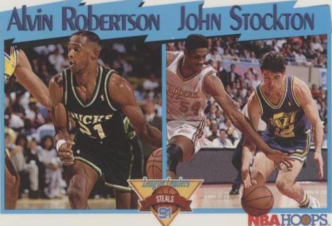 1991-92 NBA Hoops - League Leaders #310 John Stockton, Alvin Robertson ...