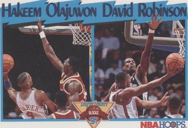 1991-92 NBA Hoops - League Leaders #309 Hakeem Olajuwon, David Robinson ...