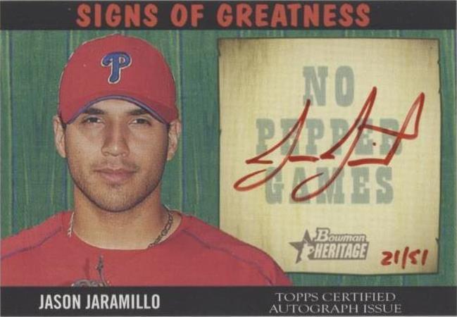 2005 Bowman Heritage - Signs of Greatness Red Ink #SG-JJ Jason ...