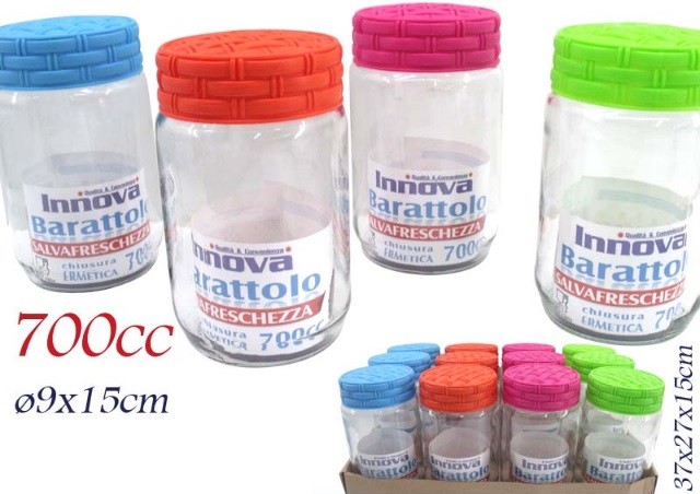 Set 12 Barattoli Contenitori In Vetro 700cc Tappo Colorato Ermetico ...