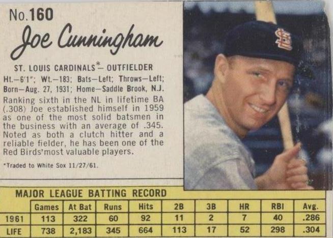 1962 Jell-O - Joe Cunningham #160 for sale online | eBay