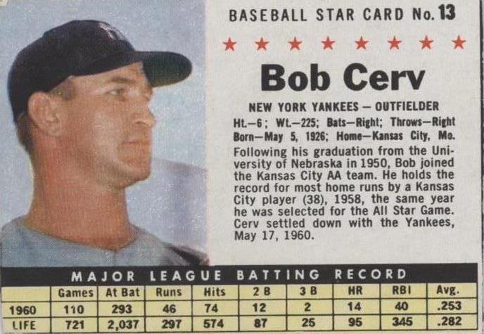 1961 Post - #13 Bob Cerv for sale online | eBay