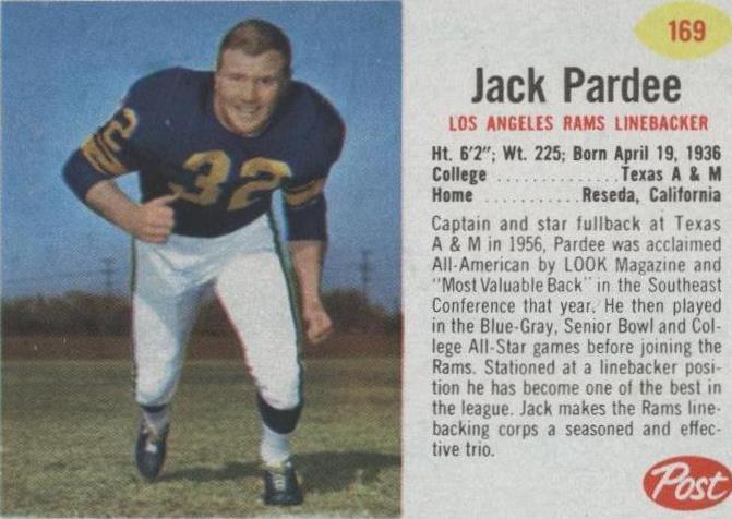 1962 Post - Jack Pardee #169 (RC) for sale online | eBay