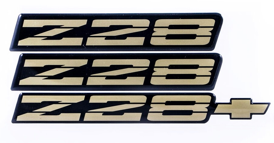 82-92 Camaro Z28 Gold Rocker Panel & Rear Bumper Emblem Set of 3 ...