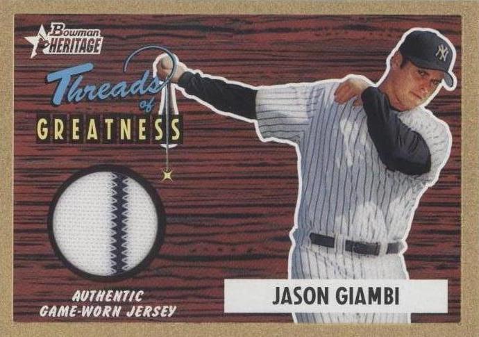 2004 Bowman Heritage - Threads of Greatness Jason Giambi #TG-JG2 Gold ...