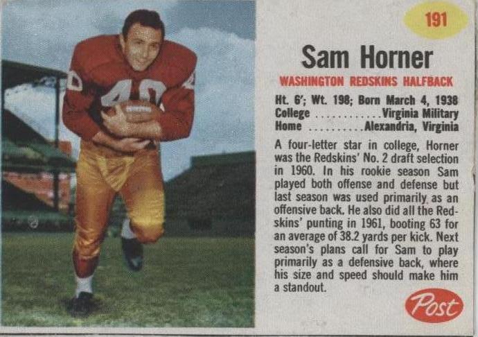 1962 Post - Sam Horner #191 (RC) for sale online | eBay