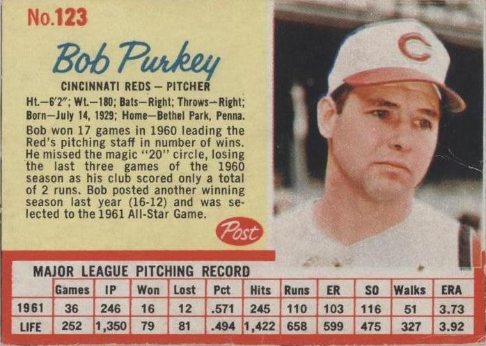 1962 Post - #123 Bob Purkey for sale online | eBay