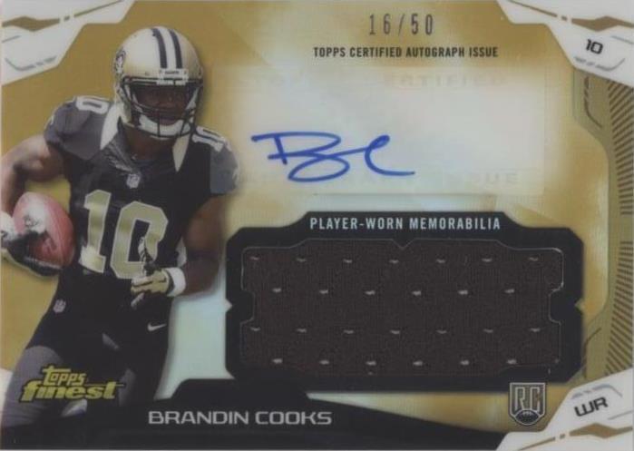 2014 Topps Finest - Autograph Jumbo Relics Brandin Cooks #AJR-BC Gold ...