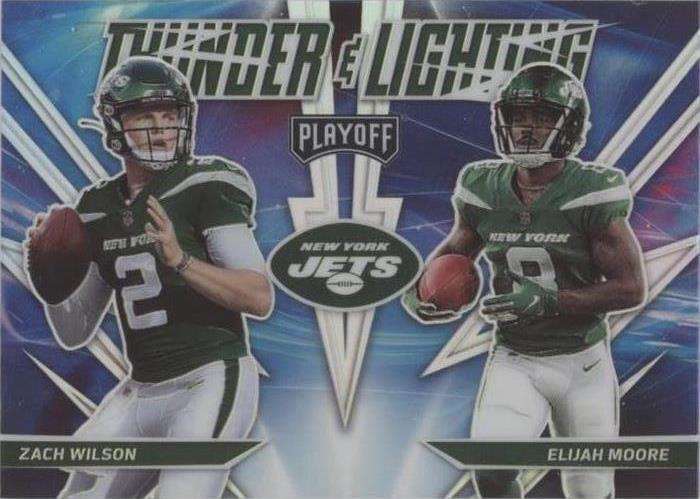2021 Panini Playoff - Thunder and Lightning Zach Wilson, Elijah Moore #TL-18 Silver Prizm (RC ...