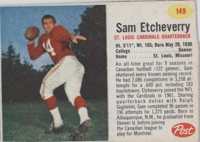 1962 Post - #149 Sam Etcheverry for sale online | eBay