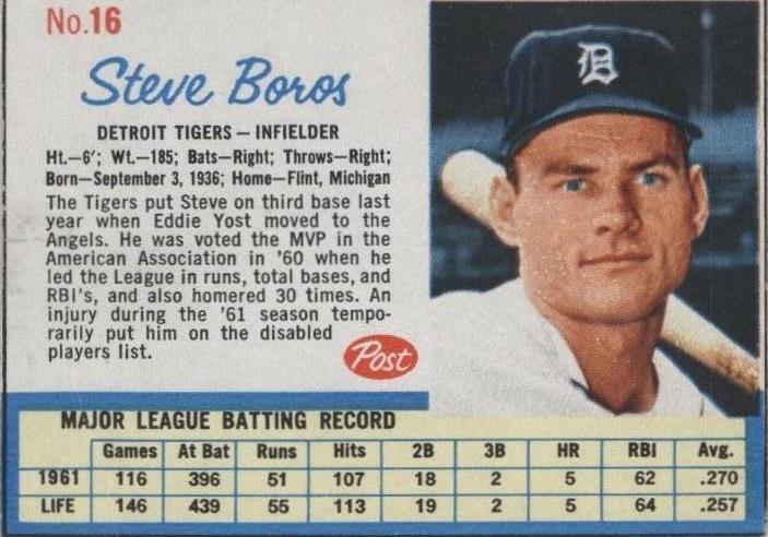 1962 Post - Steve Boros #16 for sale online | eBay